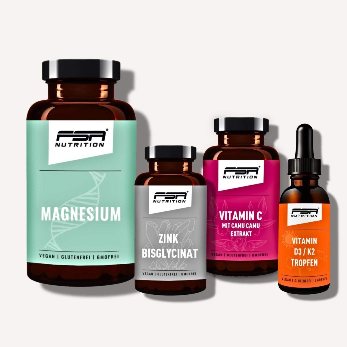 FSA NUTRITION Set aus Magnesium, Zink, Vitamin C und Vitamin D3 K2-MK7